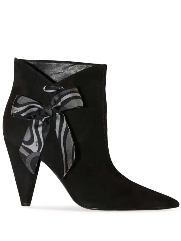 Emilio Pucci Bow-embellished Suede Ankle Boots - Black