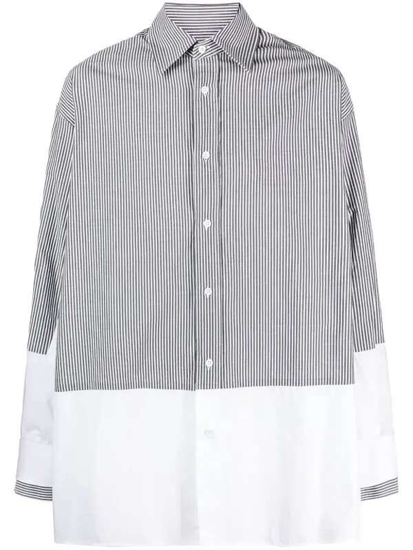 MAISON MARGIELA Stripe-print Panelled Cotton Shirt - Grey