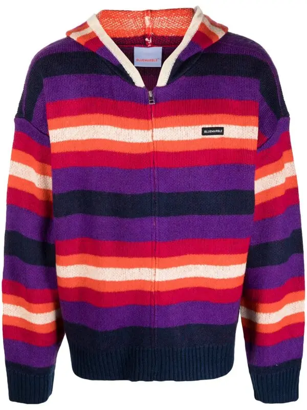 BLUEMARBLE Logo-patch Striped Zip-up Hoodie