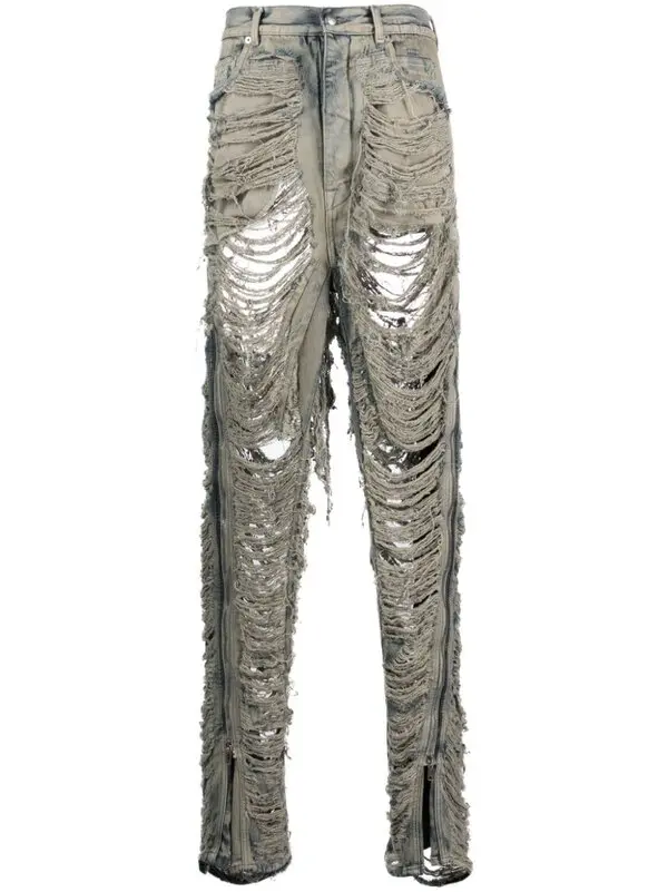 Rick Owens Distressed Slim-cut Jeans - Neutrals