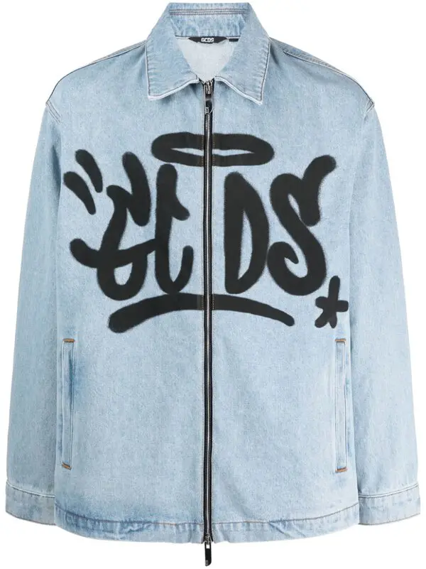 Gcds Graffiti-print Denim Jacket - Blue