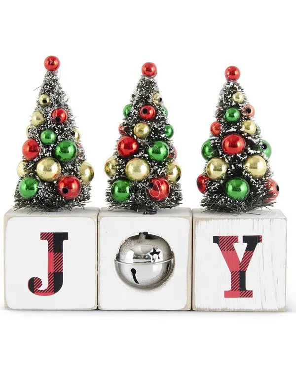 Buy K&K INTERIORS 4.75in Joy Blocks With Bottle Brush Trees - White At ...