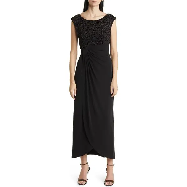 connected apparel evening dresses Connected Apparel 3/4 Sleeve Solid Draped Sheath Dress – Eden Coutures main image 0