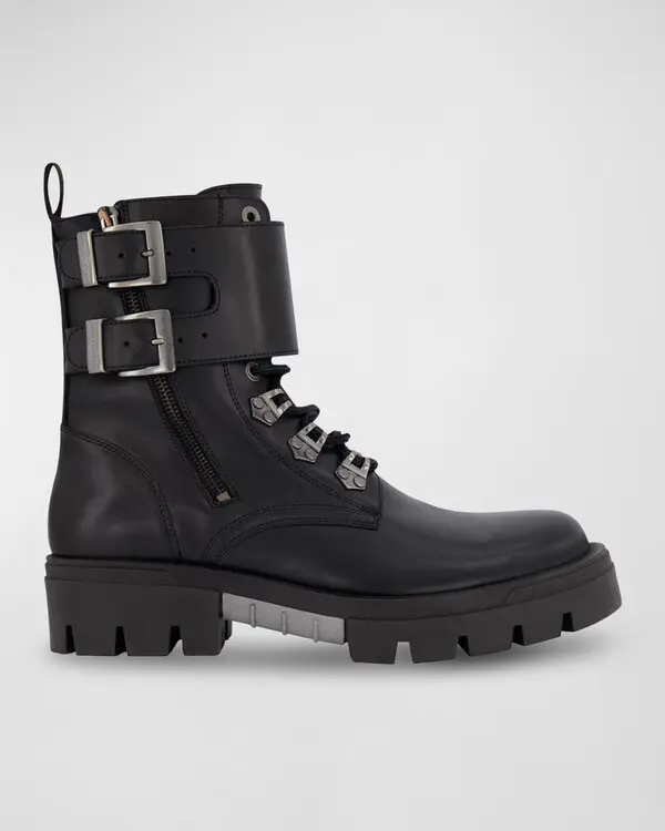 Karl Lagerfeld Paris Double-buckle Monk Leather Combat Boots