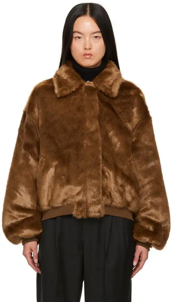 The Frankie Shop Brown Pam Faux-Fur Bomber Jacket In Dark Camel