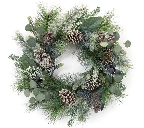 MELROSE Mixed Pine Eucalyptus Berry Wreath 24'd