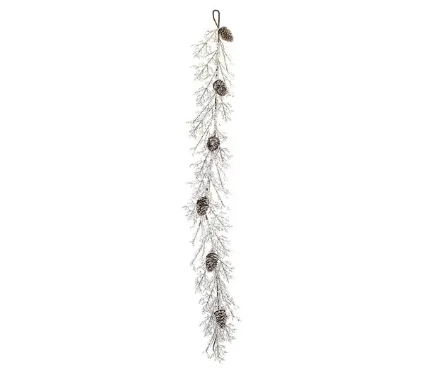 MELROSE Iced Twig Garland With Pinecones 5'l