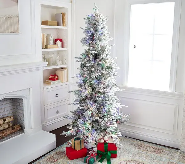 VALERIE PARR HILL As Is 9' Twinkle Snow-tipped Slim Christmas Tree Valerie
