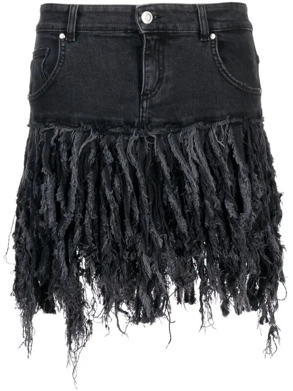 Blumarine Fringed Denim Mini Skirt