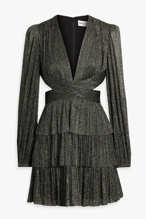Rebecca Vallance Ronnie Tiered Metallic Tulle Mini Dress Green Uk 14 In  Charcoal - 50% Off | Editorialist