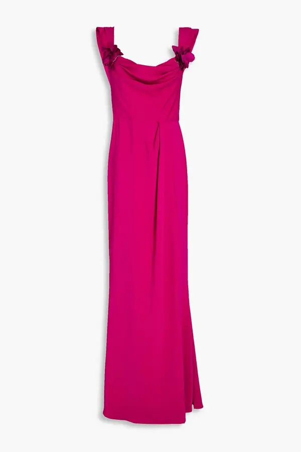 Marchesa Appliquéd Draped Crepe Gown - Magenta