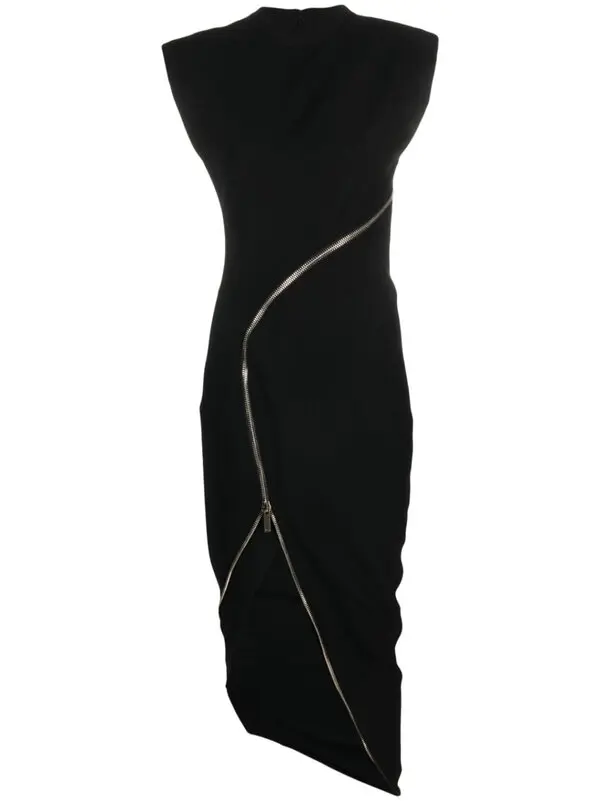 GENNY Zip-up Asymmetric Midi Dress
