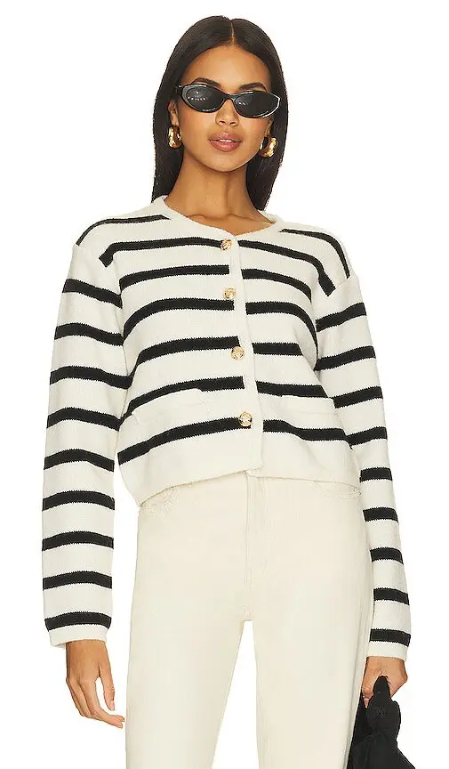 Line & Dot Benni Stripe Cardigan In Black,ivory - Cream & Black