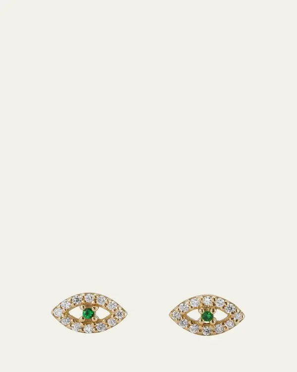 Ileana Makri 18k Kitten Eye Stud Earrings With Diamonds And Tsavorite - Gold