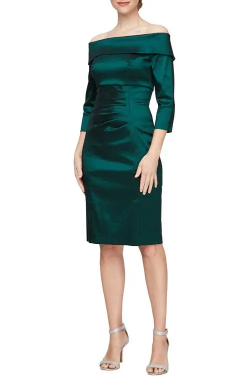 Alex Evenings Off-The-Shoulder Sheath Cocktail Dress In Emerald Green - 60%  Off | Editorialist