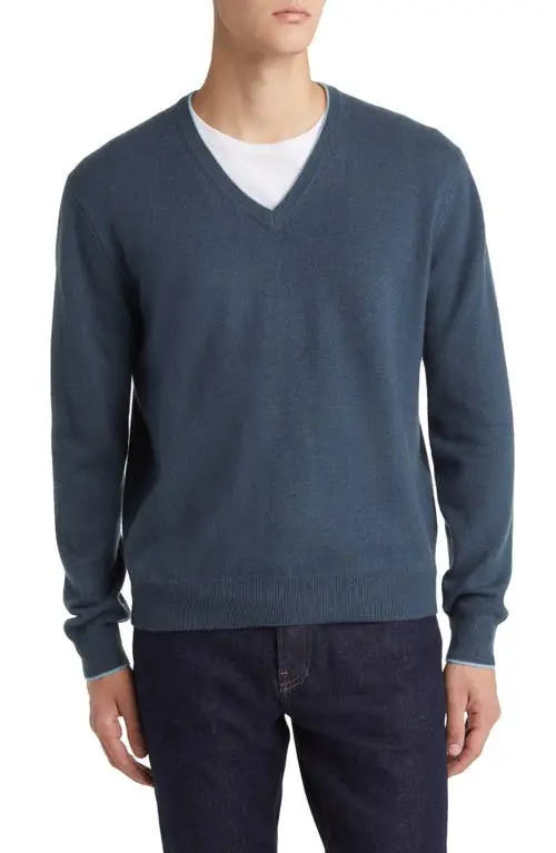 Lorenzo Uomo Tipped Merino Wool Sweater - Teal