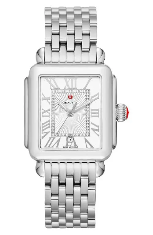 Michele Deco Madison Diamond Dial Bracelet Watch - Silver