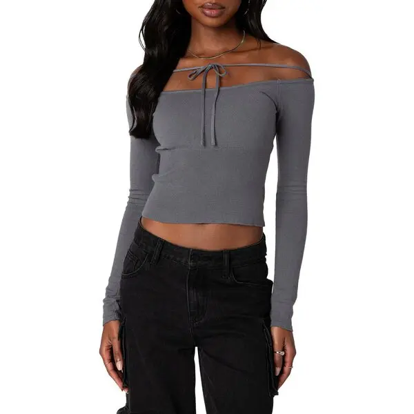 EDIKTED Jane Tie Front Crop Top