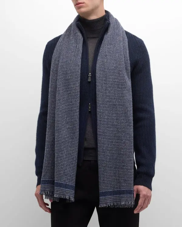 Neiman Marcus Cashmere Houndstooth Scarf Navy Editorialist