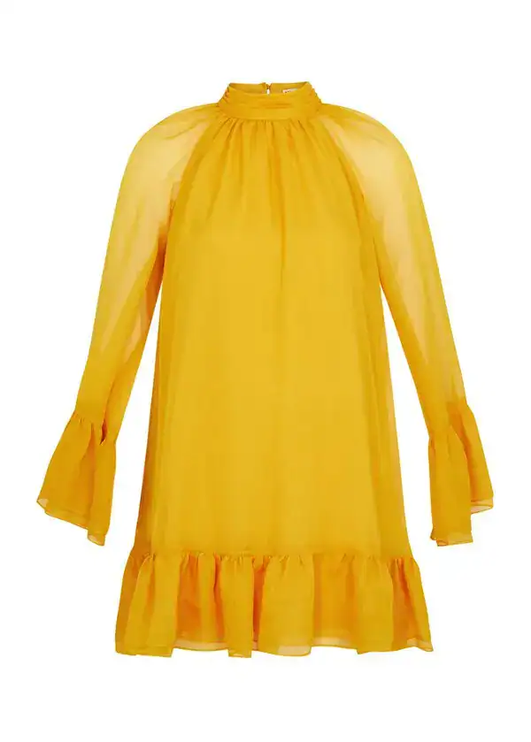 white christmas dresses Cozy Co. Floral Print A-Line Chiffon Mini Dress in Yellow S main image 0