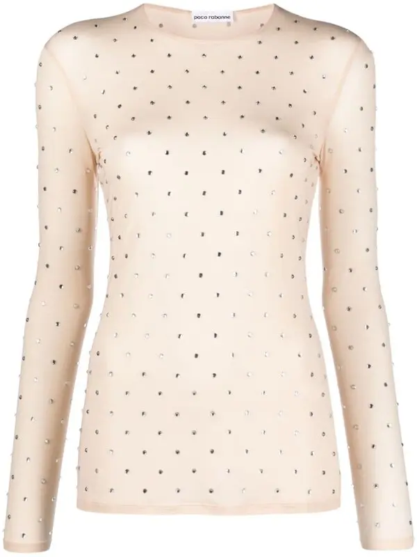 Rabanne Crystal-embellished Semi-sheer Top - Neutrals