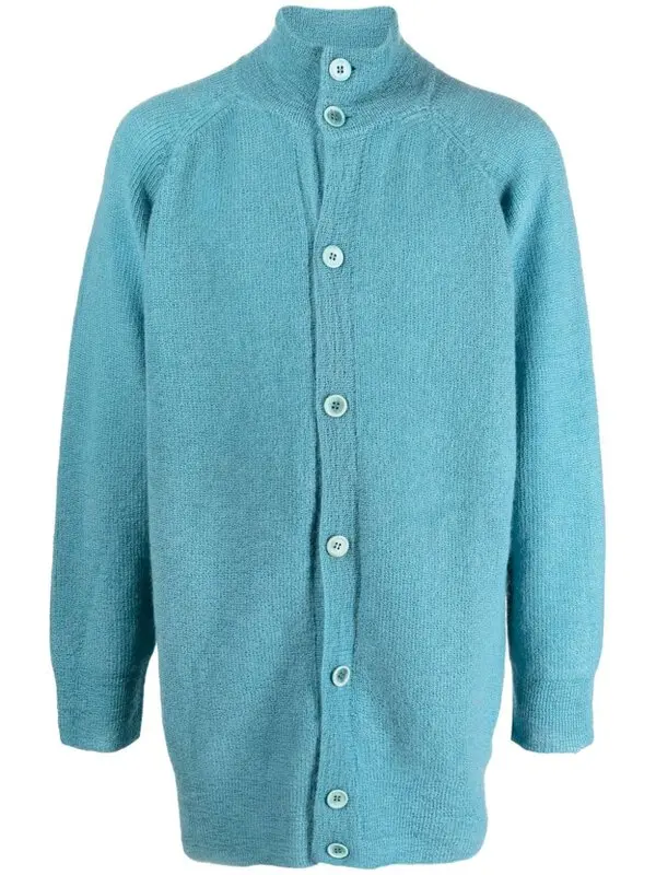 Yohji Yamamoto High-neck Wool-blend Cardigan - Blue