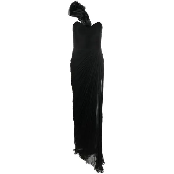 IRIS SERBAN Silk Gown With Scarf Detail - Black