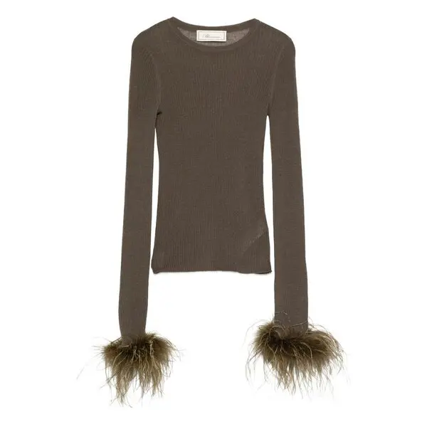 Blumarine Feather-trimmed Wool Sweater - Green