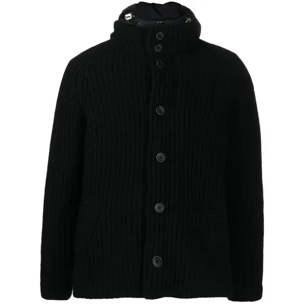 Herno Wool-blend Funnel Neck Knit Jacket - Black