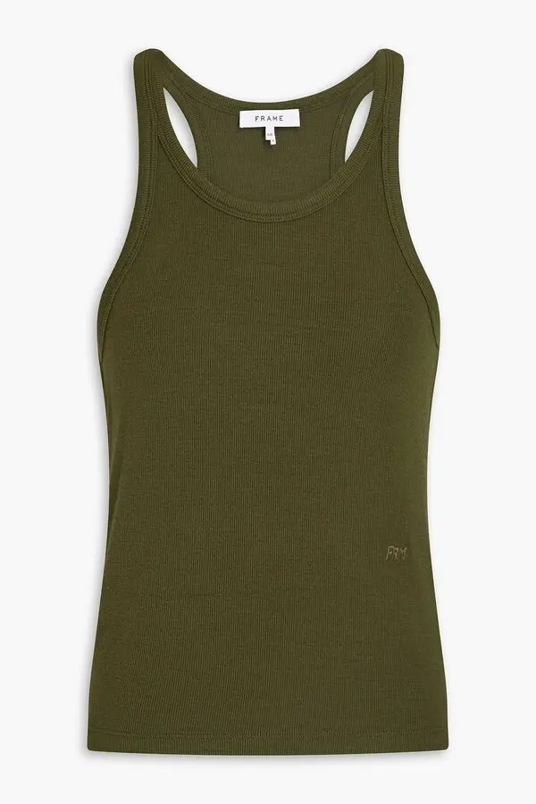 FRAME Ribbed Stretch-modal Jersey Tank - Army Green