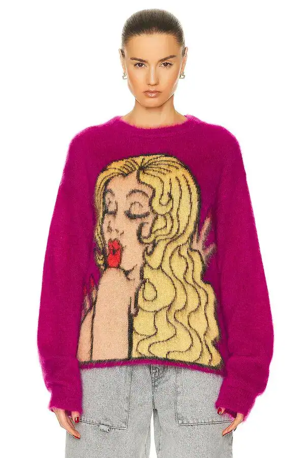 トップス ERL KISS MOHAIR INTARSIA SWEATER KNIT Erl Kiss Mohair Intarsia Sweater Knit In Pink In Fuscia - 66% Off