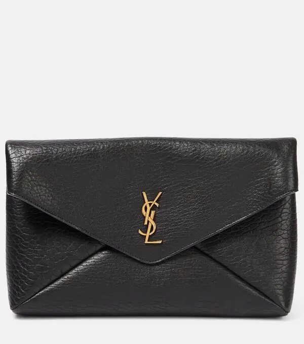 Saint Laurent Cassandre Large Leather Pouch - Black