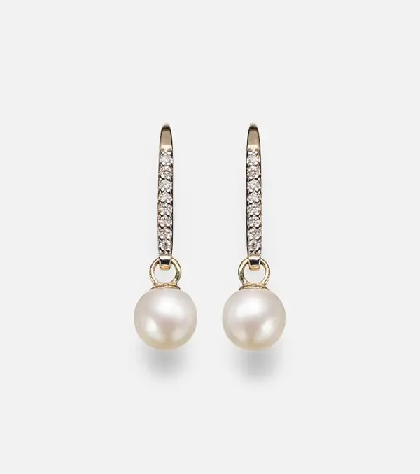 Mateo 14kt Yellow Drop Earrings With Diamonds And Pearls