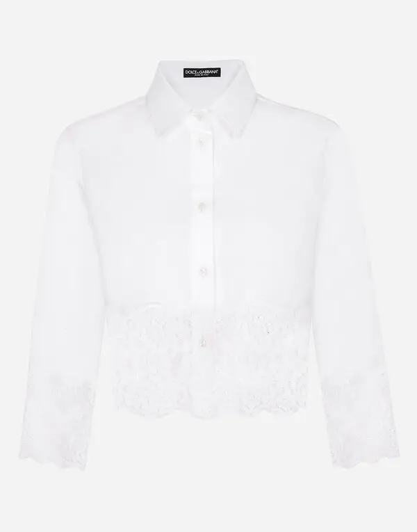Dolce & Gabbana Cropped Poplin Shirt With Lace Inserts