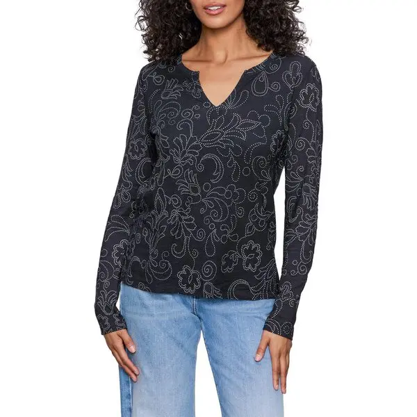 Sanctuary Print Split Neck Knit Top - Night Bohemian