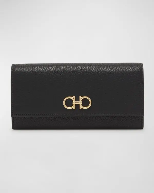 FERRAGAMO Gancino Flap Leather Wallet On Chain - Nero