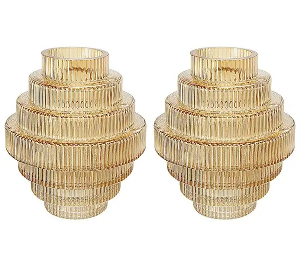 BARBARA KING Set Of 2 7' Tiered Glass Vase