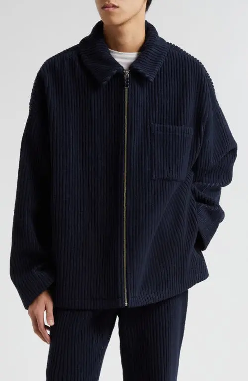 The Elder Statesman Cuddle Wool Blend Corduroy Zip Jacket In Navy 