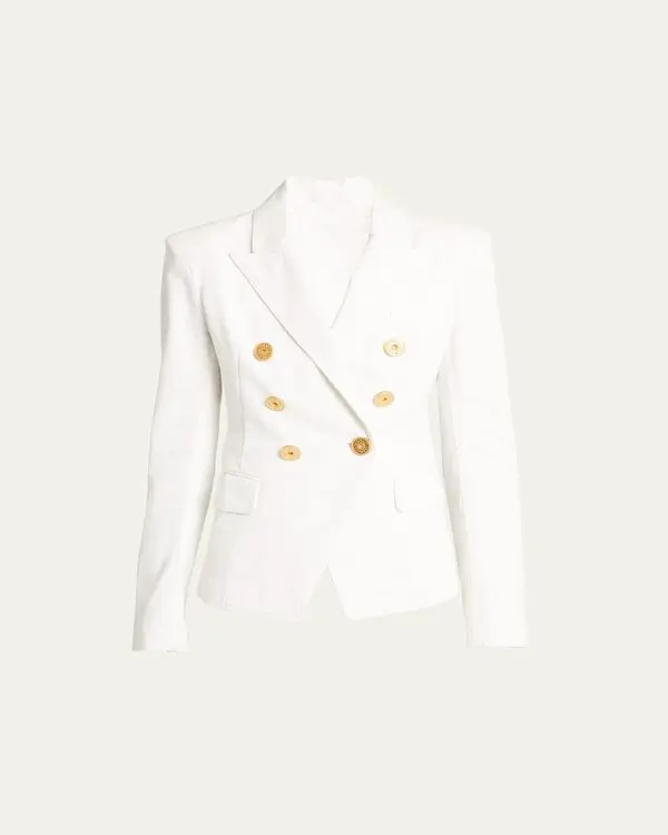 Balmain Double-breasted Denim Fitted Blazer - White | Editorialist