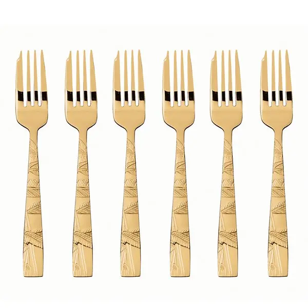 SAMBONET Jungle Abstract Foliage Cake Forks, Set Of 6 - Gold