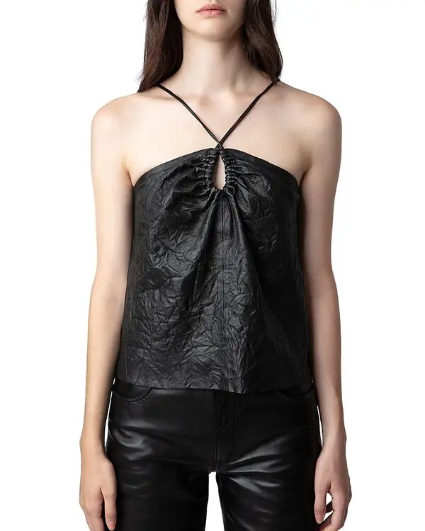 Zadig&Voltaire Crinkle Leather Keyhole Top - Noir