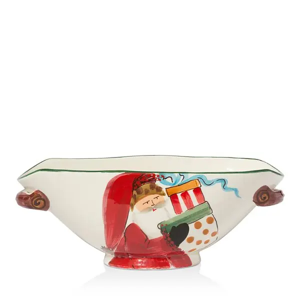 VIETRI Old St. Nick With Presents Handled Oval Bowl