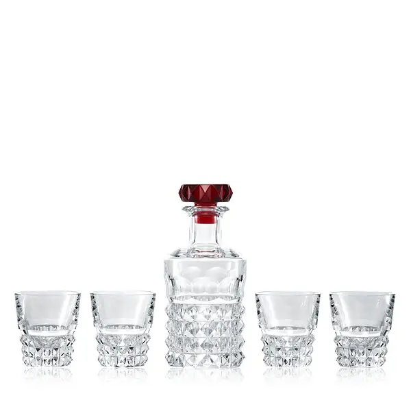 THE MARTHA, BY BACCARAT Louxor Red Bar Set With Decanter And 4 Tumblers