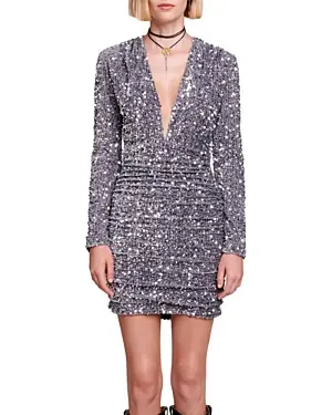 Maje Requin Sequin Dress In Silver 50% Off Editorialist