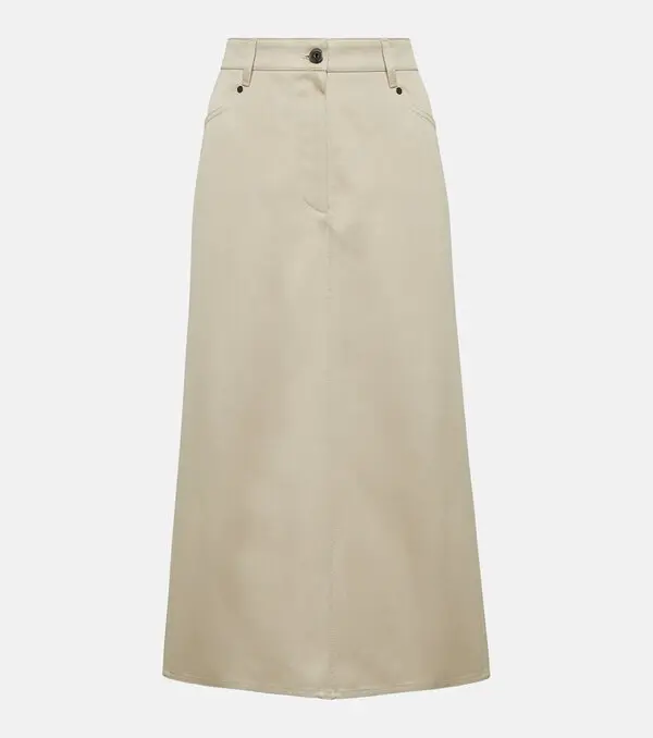 Brunello Cucinelli Denim Midi Skirt - Beige