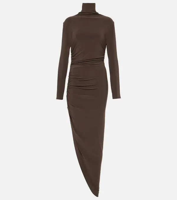 Norma Kamali Asymmetric Turtleneck Midi Dress