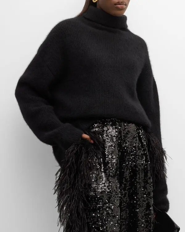 Lapointe Airy Cashmere Silk Ribbed Turtleneck Sweater