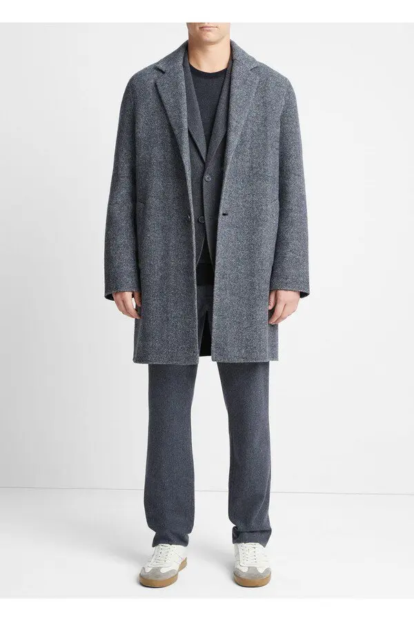 Vince Herringbone Splittable Classic Coat - Blue | Editorialist