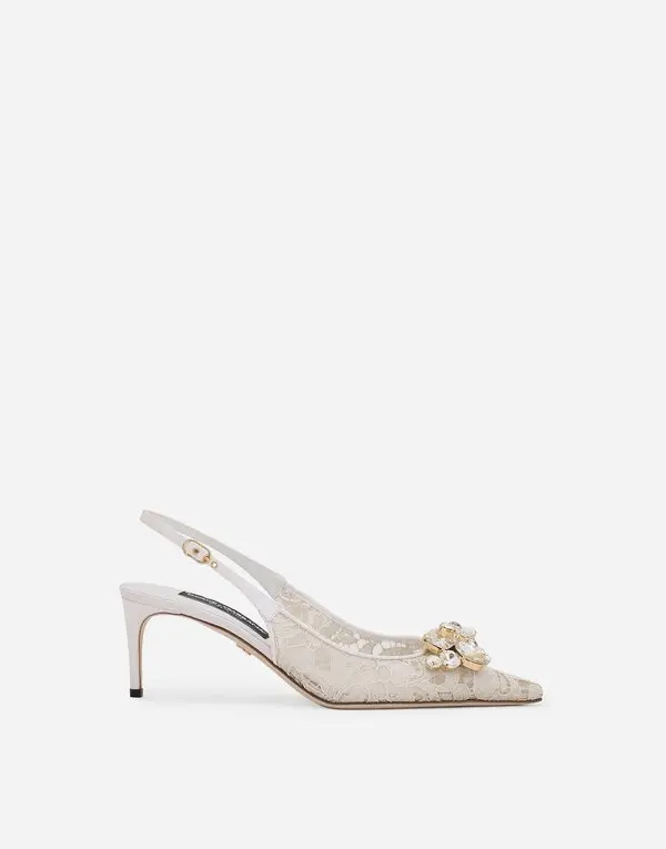 Dolce & Gabbana Rainbow Lurex Lace Slingbacks With Brooch - Grey