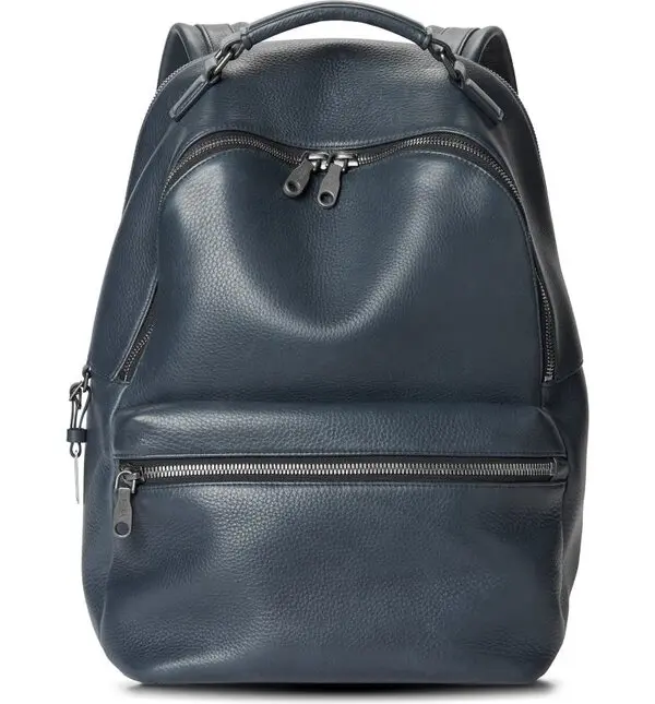 Shinola Runwell Pebbled Leather Backpack - Navy | Editorialist